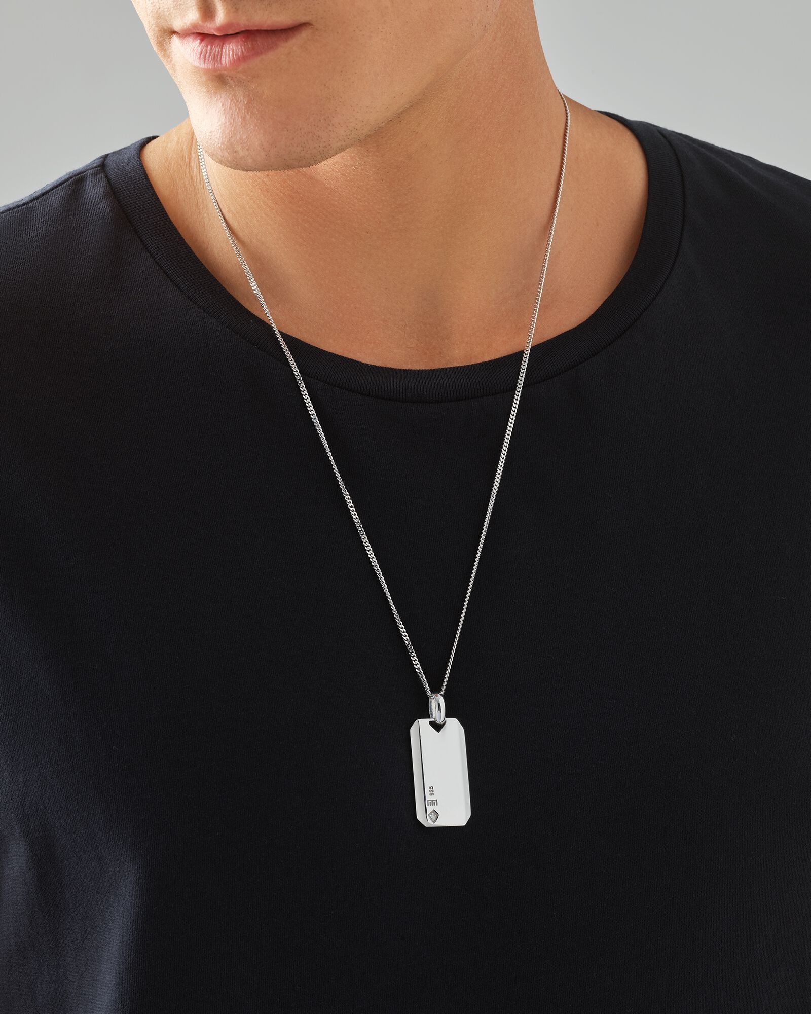 55cm 22 Dog Tag Pendant in Sterling Silver